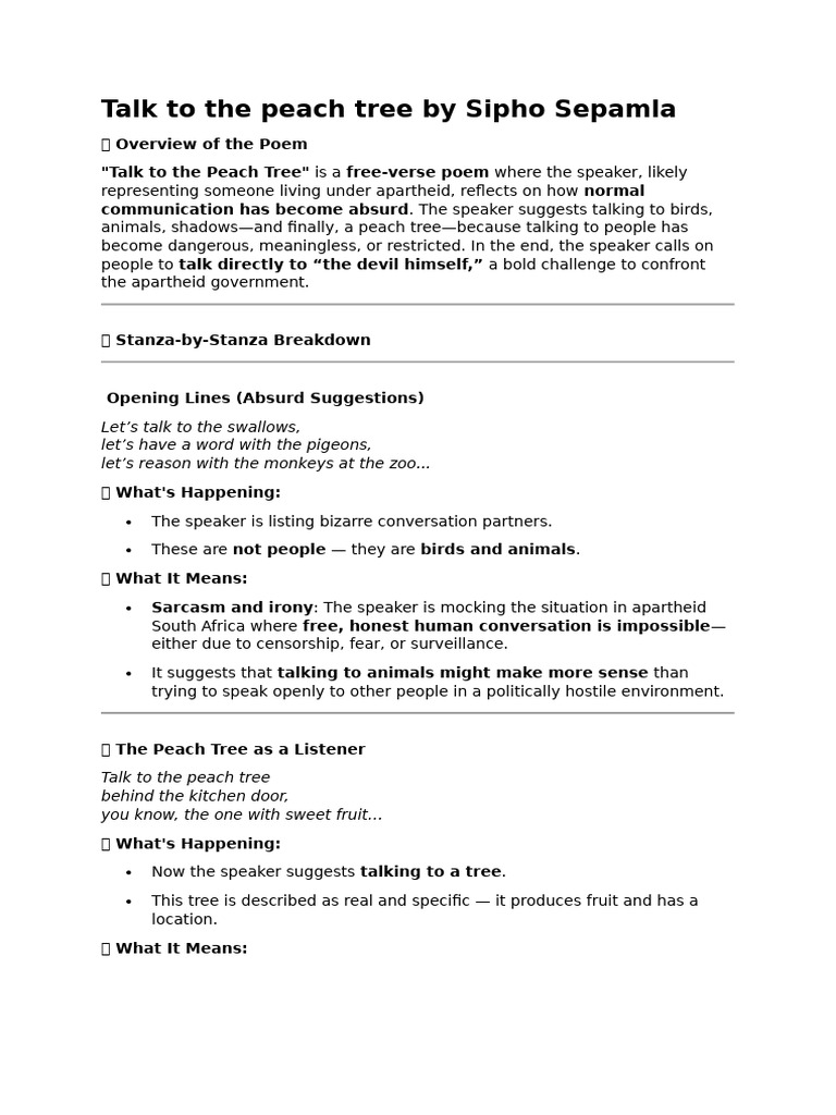 Talk To The Peach Tree by Sipho Sepamla | PDF | Poetry