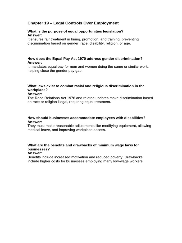 Chapter 19 - Legal Controls Over Employment | PDF