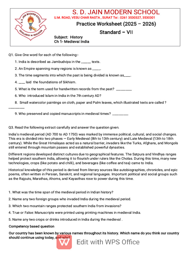 7th Hist 1 Worksht Medieval | PDF | Middle Ages | Asia