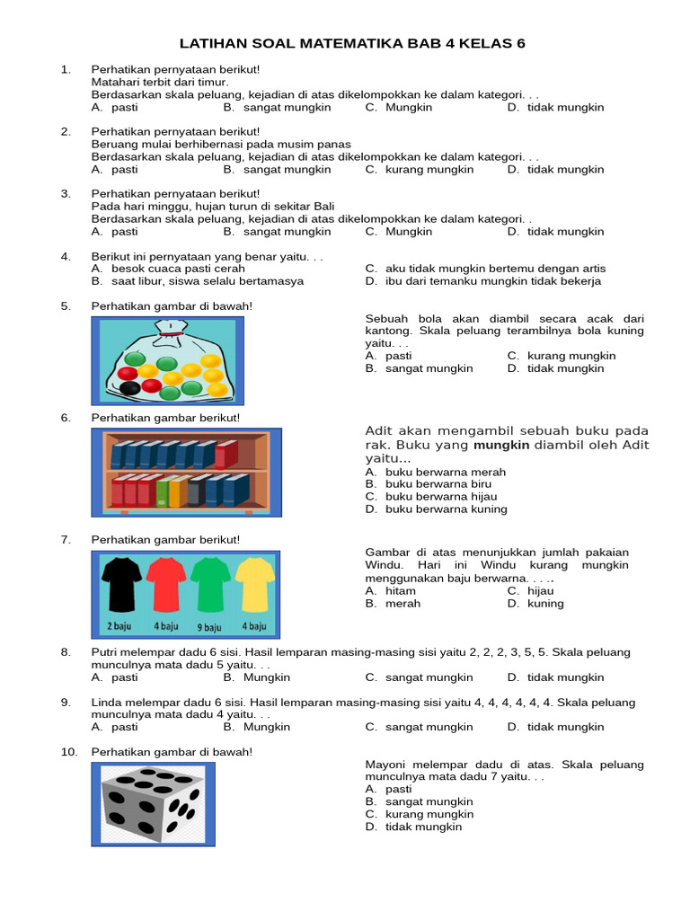 Latihan Soal Peluang Kelas 6 SD | PDF
