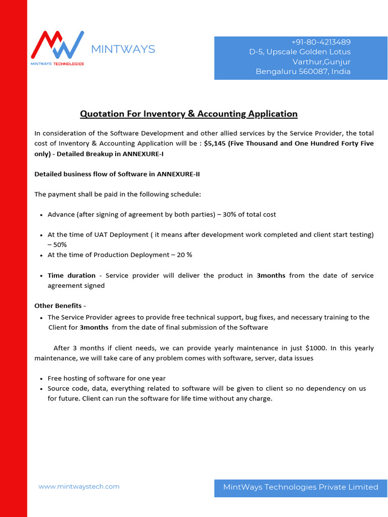 MintWays Quotation For Inventory Accouting Software PDF | PDF ...