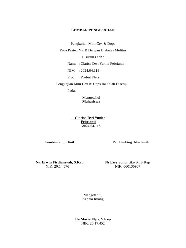 LEMBAR PENGESAHAN Mini Cex & Dops KD | PDF