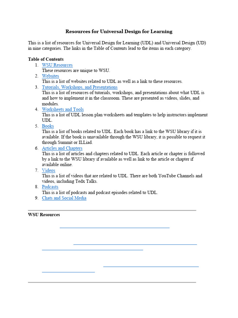 Teachxwsu 2022 Resources For Universal Design For Learning | PDF ...