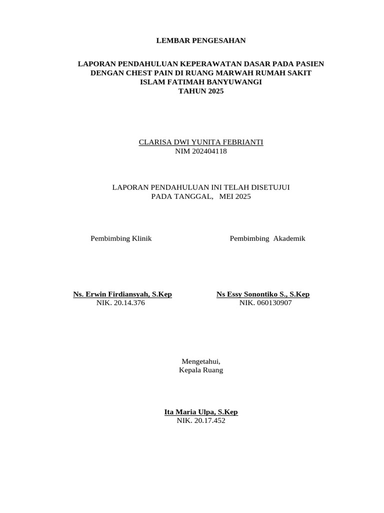 Lembar Pengesahan LP KD Clarisa | PDF