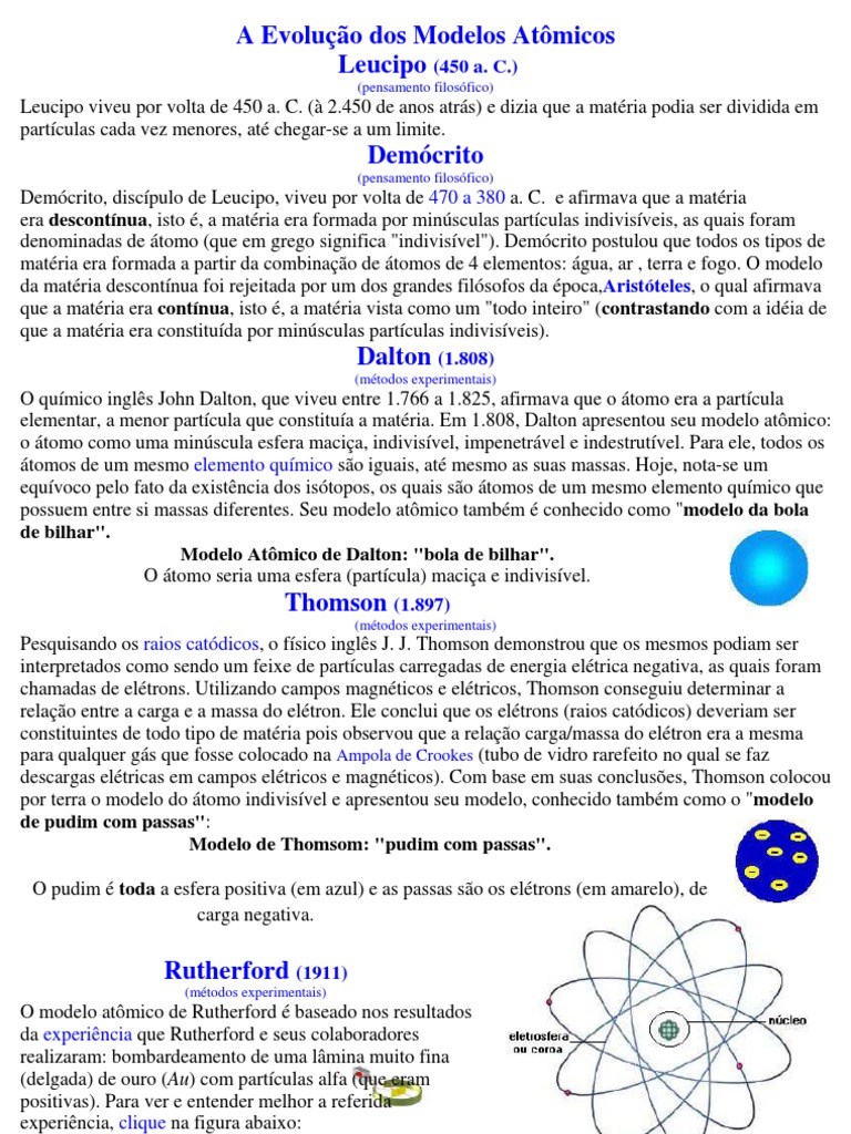 Resumo Modelos Atomicos | PDF | Elétron | Átomos