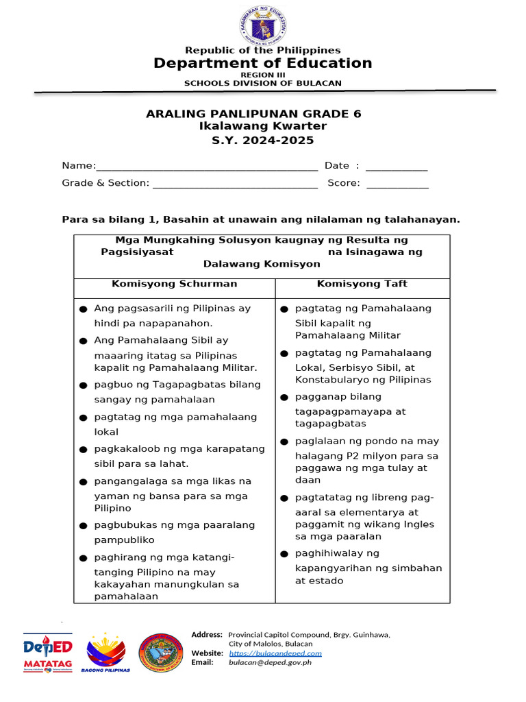 AP 6 - QUARTER 2 Assessment 15 Items - SY 2024 2025 | PDF