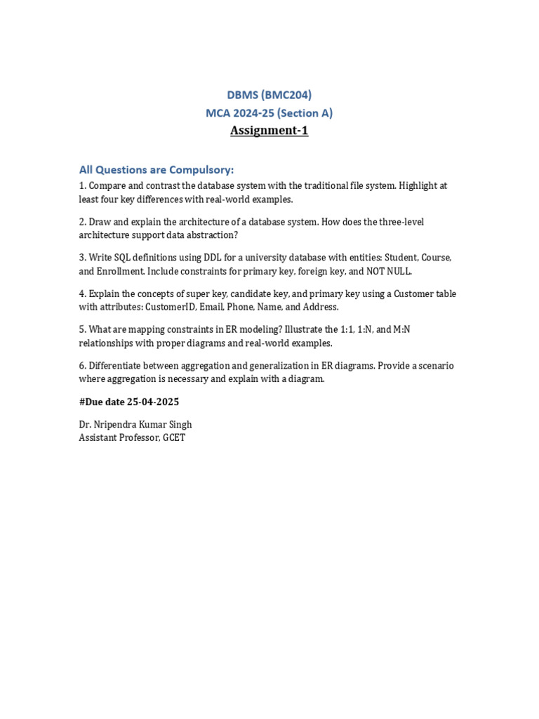 Assignment 1 DBMS Section A | PDF