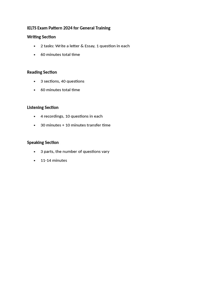 IELTS Exam Pattern 2024 For General Training | PDF