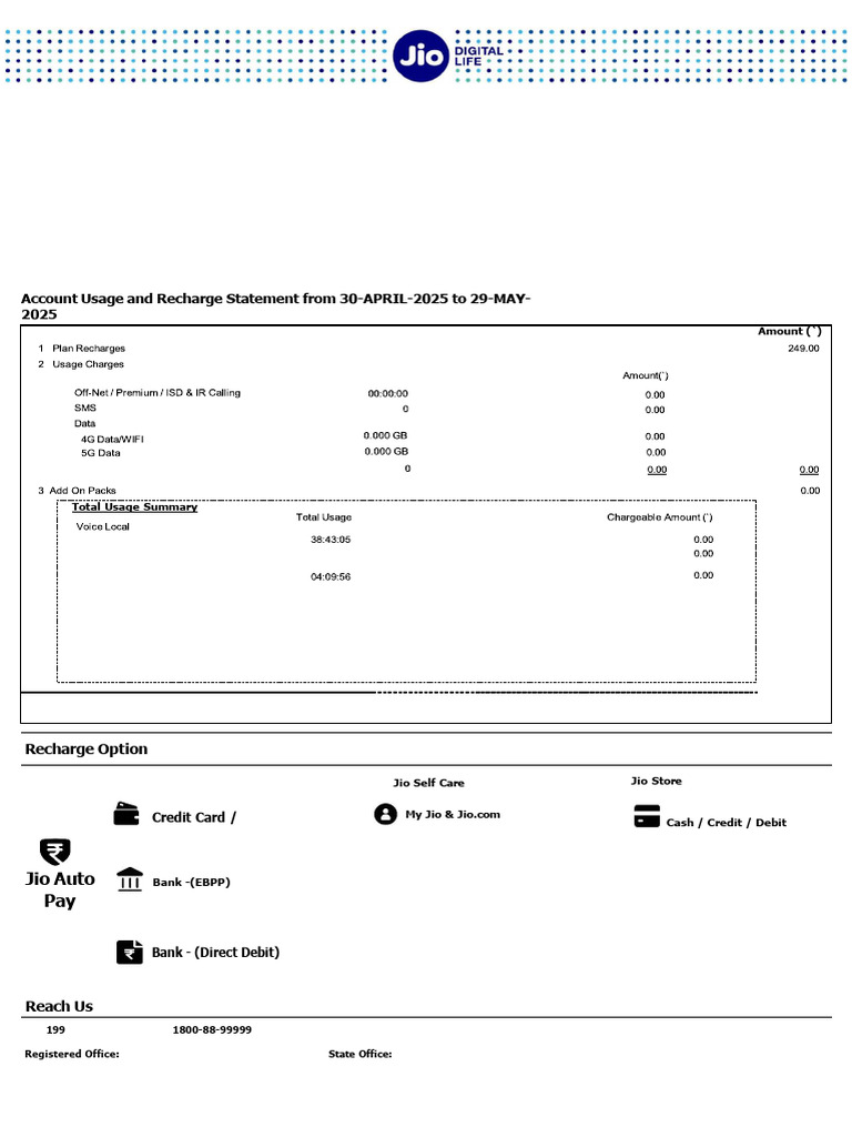 Account Usage and Recharge Statement From 30-APRIL-2025 To 29-MAY-2025 ...