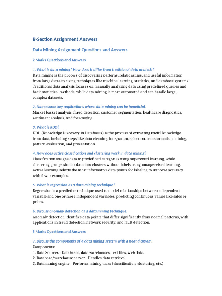 Data Mining Assignment Answers | PDF | Data Mining | Cluster Analysis