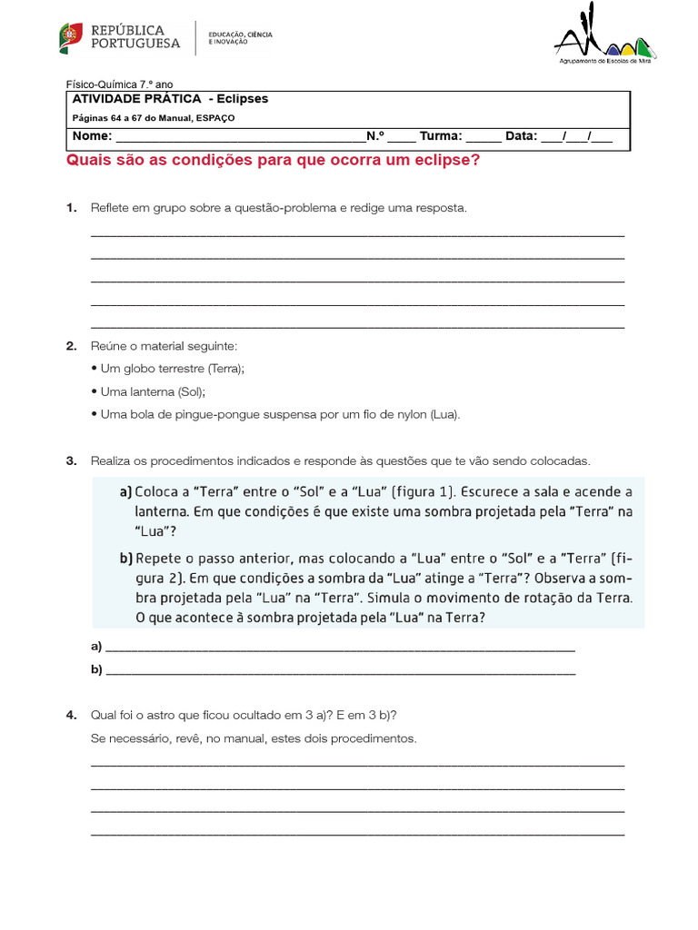 Atividade Prática Eclipses | PDF