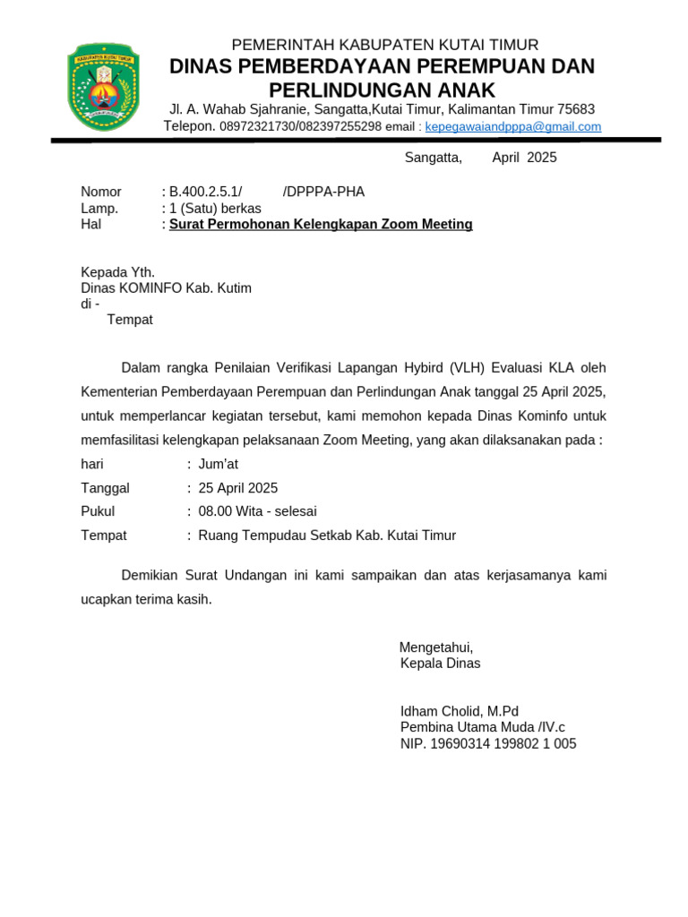Permohonan Zoom Meeting Evaluasi KLA | PDF