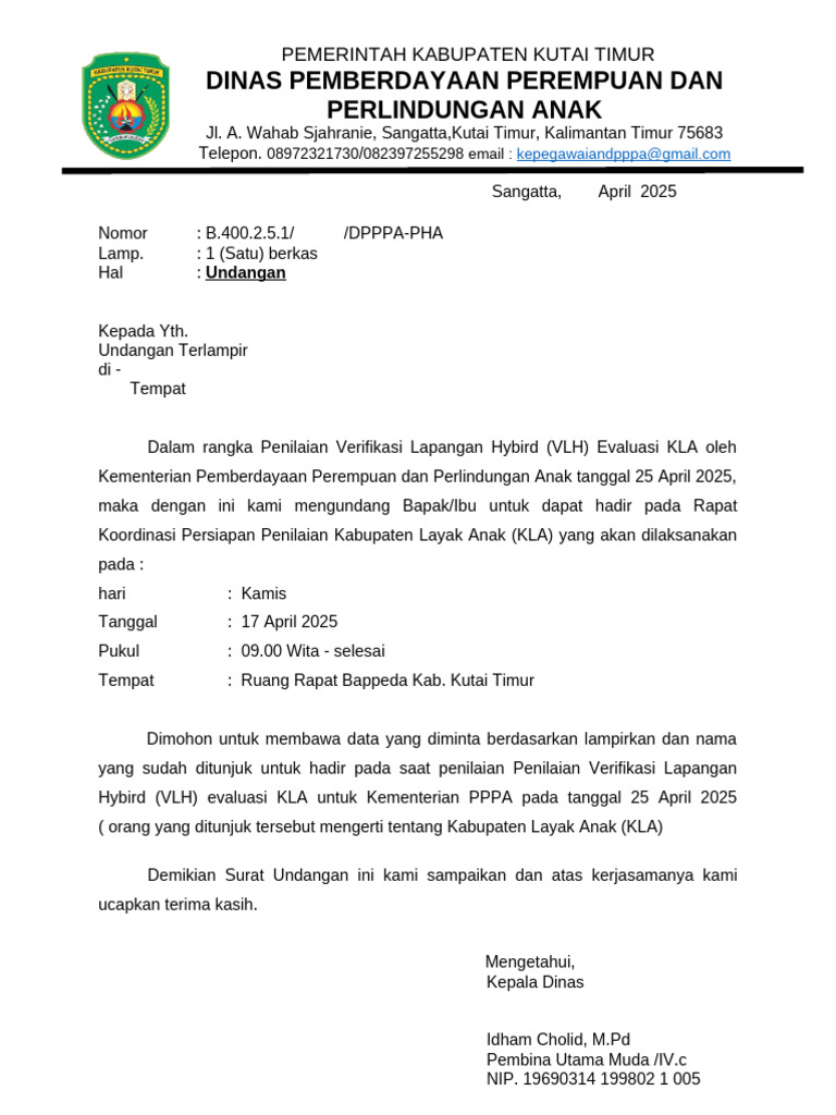 Surat Undangan Gugus Tugas KLA TGL 17 April 2025 | PDF