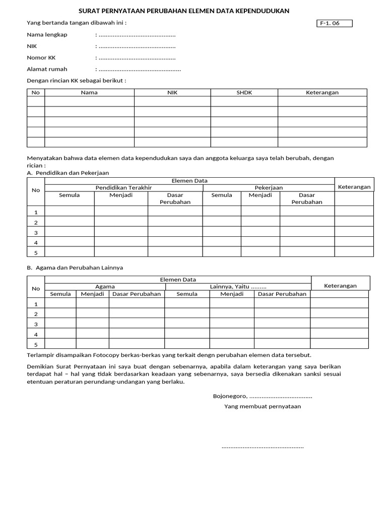 Perubahan Elemen Data Kependudukan | PDF