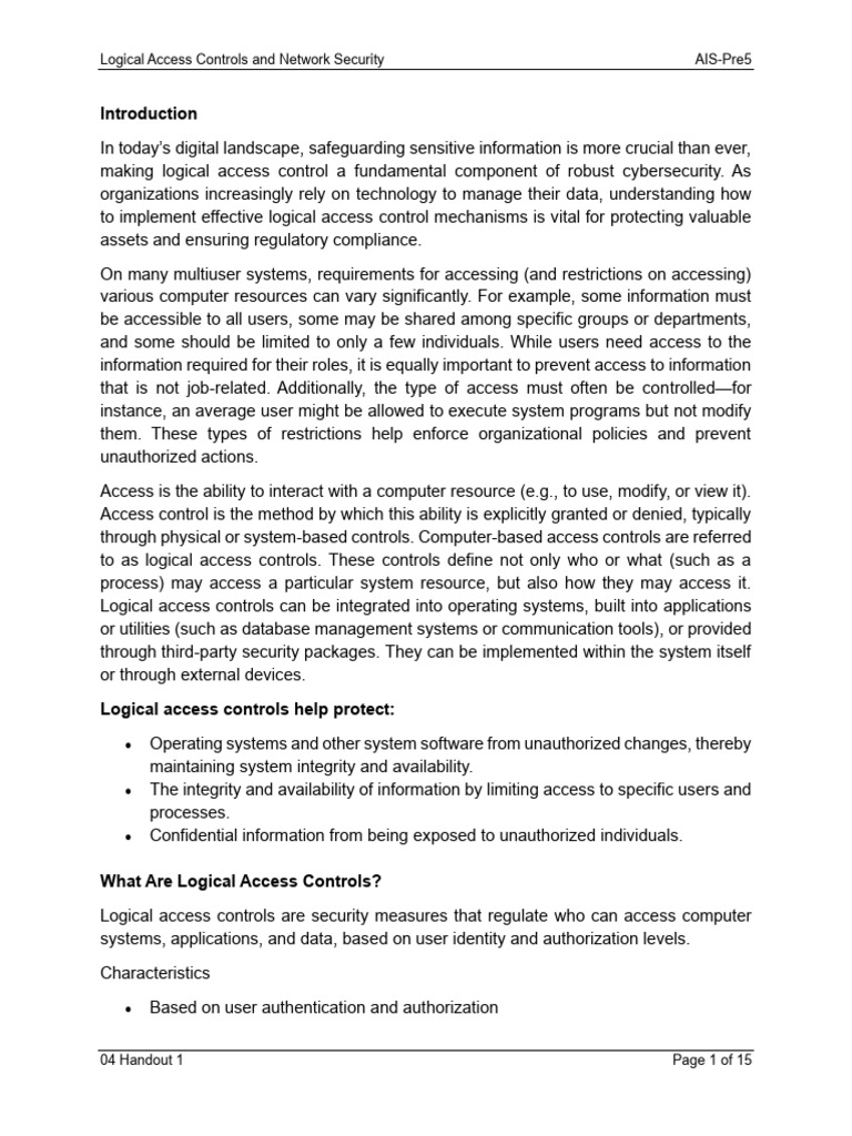 04 Logical Access Controls and Network Security | PDF | Computer Access ...