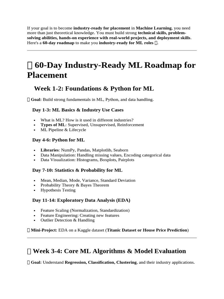 Machine Learning Roadmap | PDF | Machine Learning | Regression Analysis