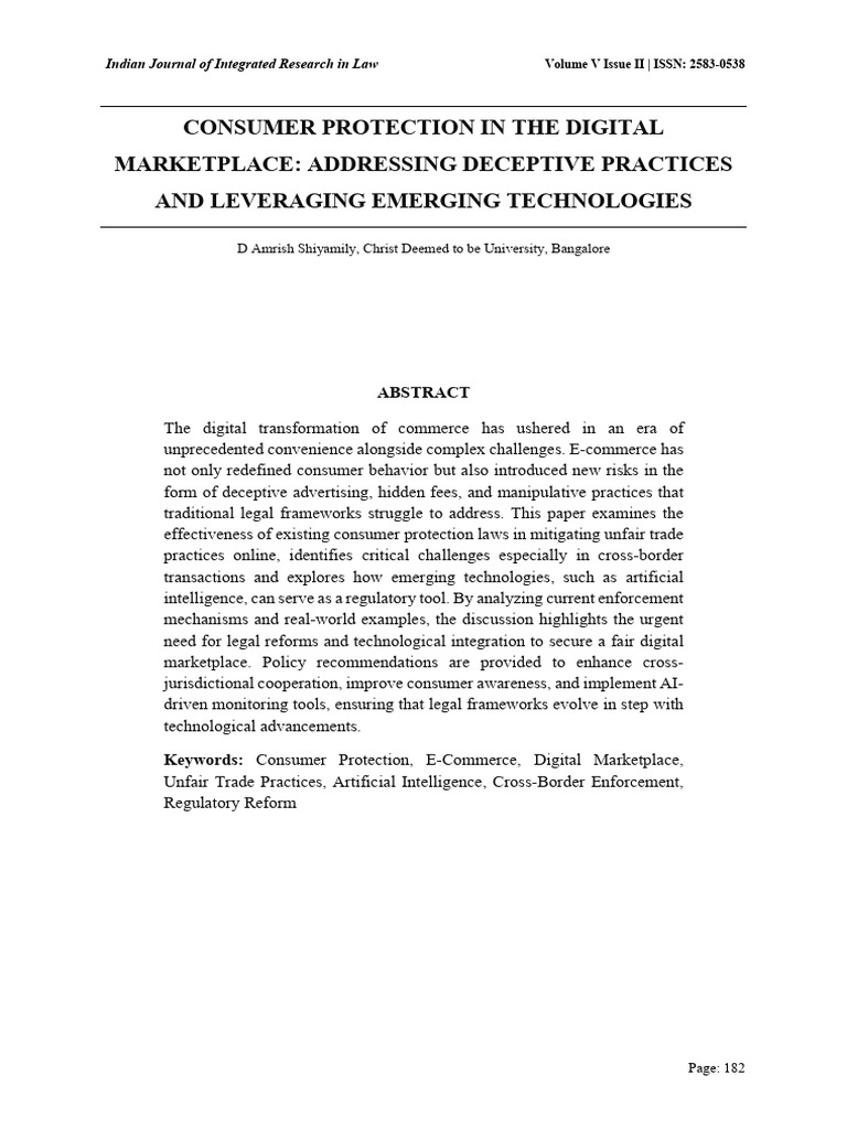 Consumer Protection in The Digital Marketplace Addressing Deceptive ...