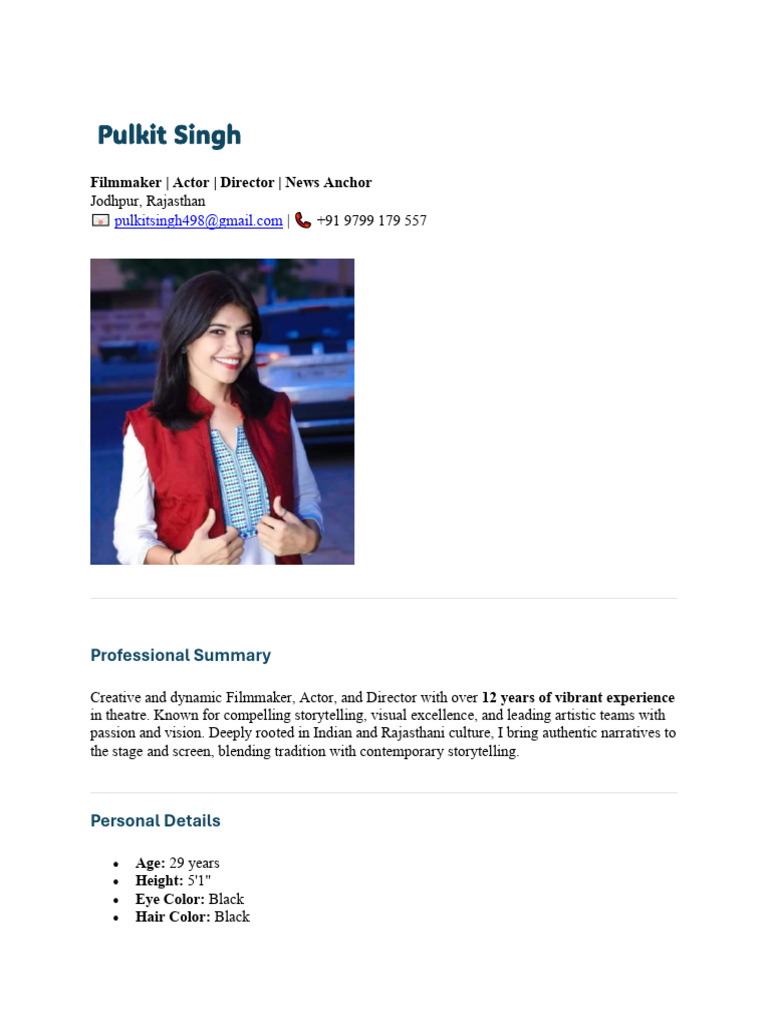 Pulkit Singh Profile (News Anchor, Doordarshan) | PDF