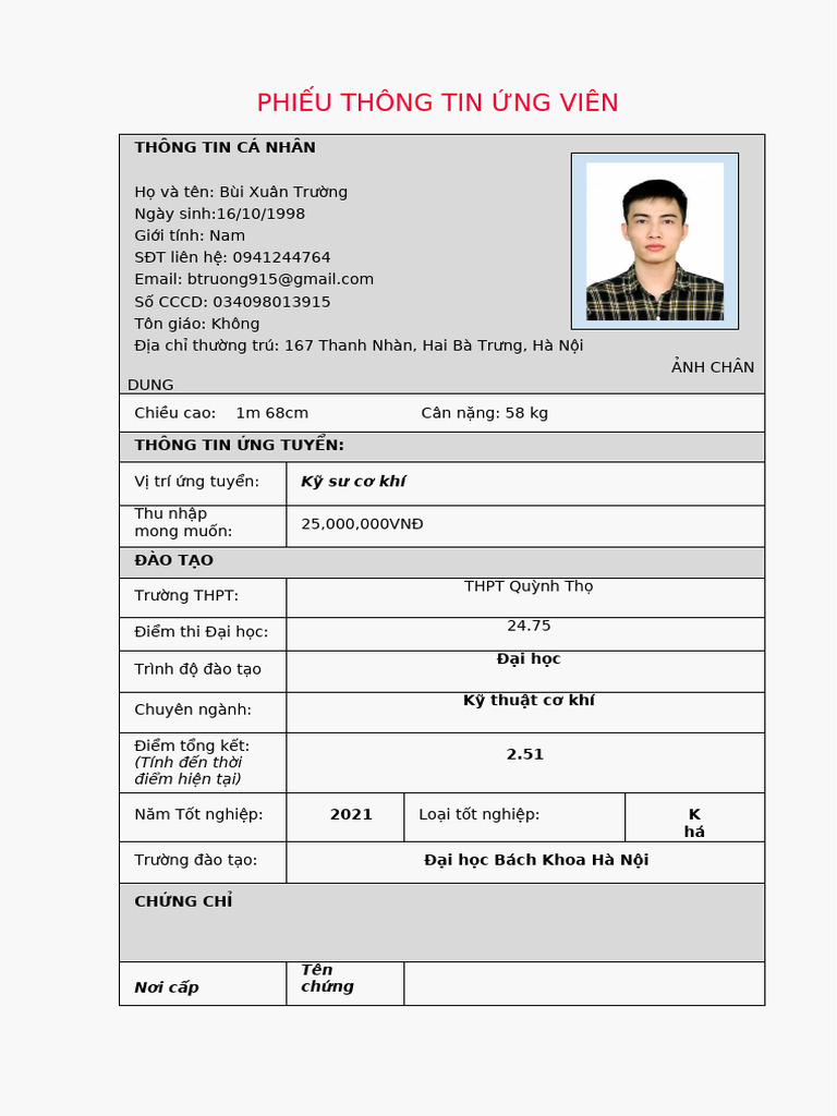 VTX - CV Bùi Xuân Trư NG | PDF