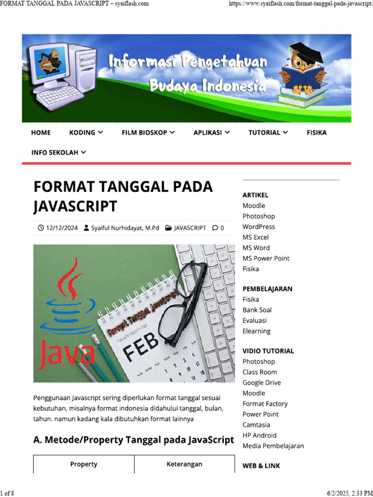 Format Tanggal Pada Javascript - Syaiflash | PDF