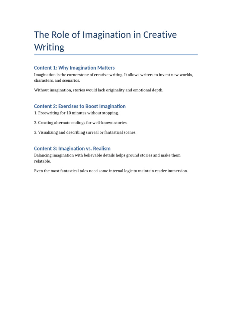 Role of Imagination in Creative Writing | PDF