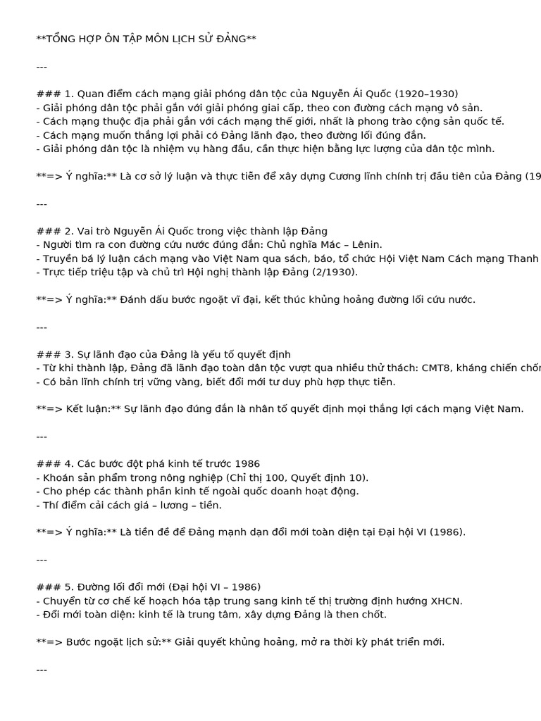 Tong Hop On Tap Lich Su Dang | PDF