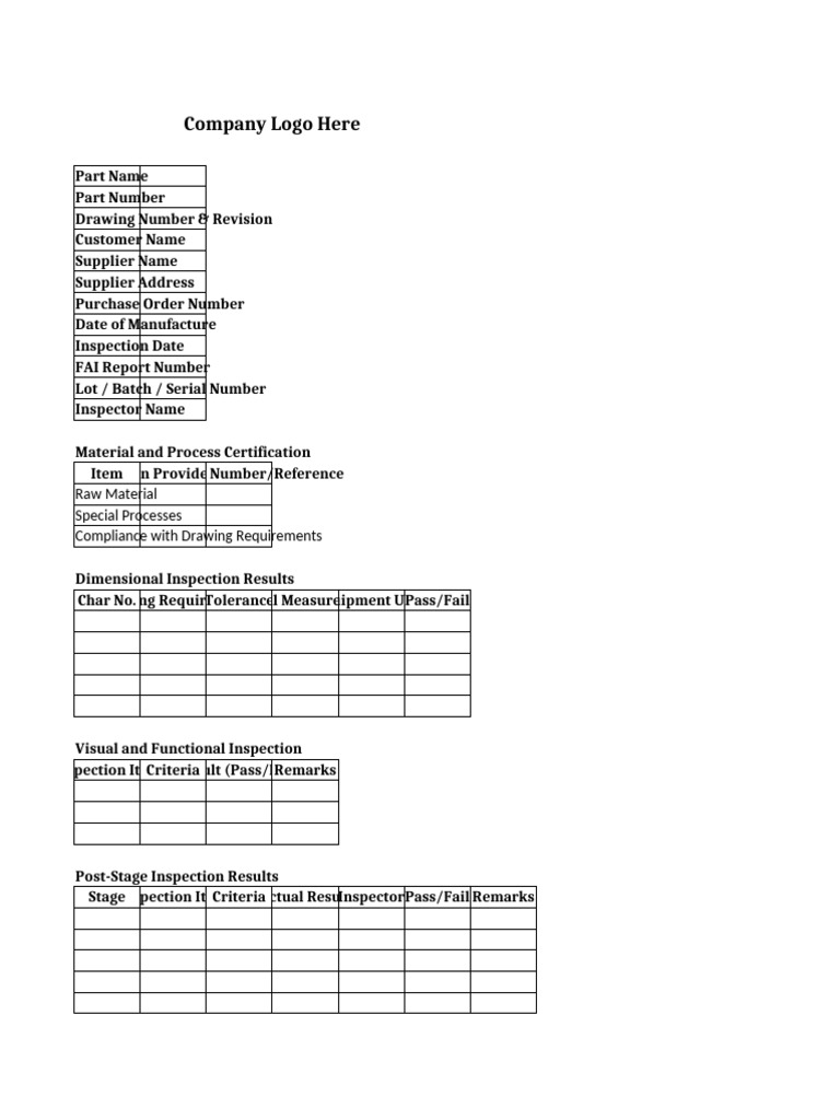 FAI Report Template Overview | PDF