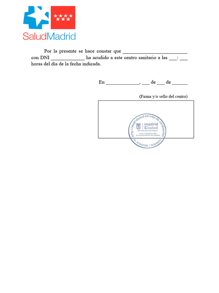 Plantilla Justificante Medico Madrid | PDF