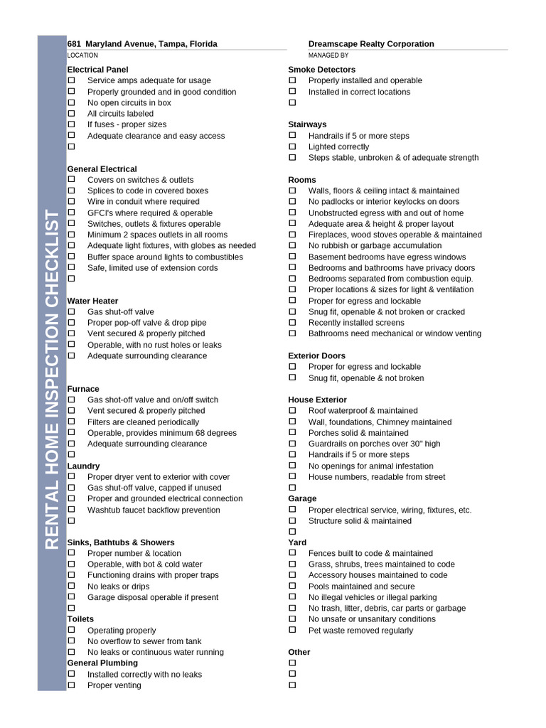 Rental Home Inspection Checklist TemplateLab | PDF | Basement | Bedroom