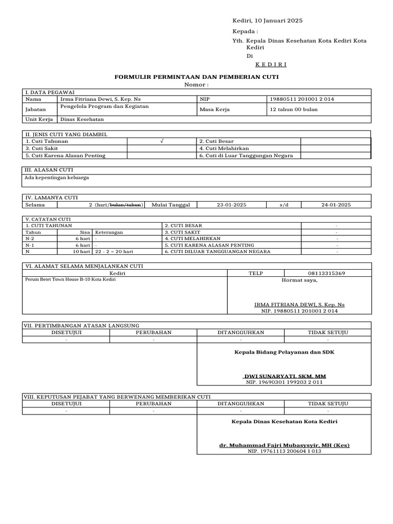 Formulircuti - Irma Fitriana Dewi | PDF