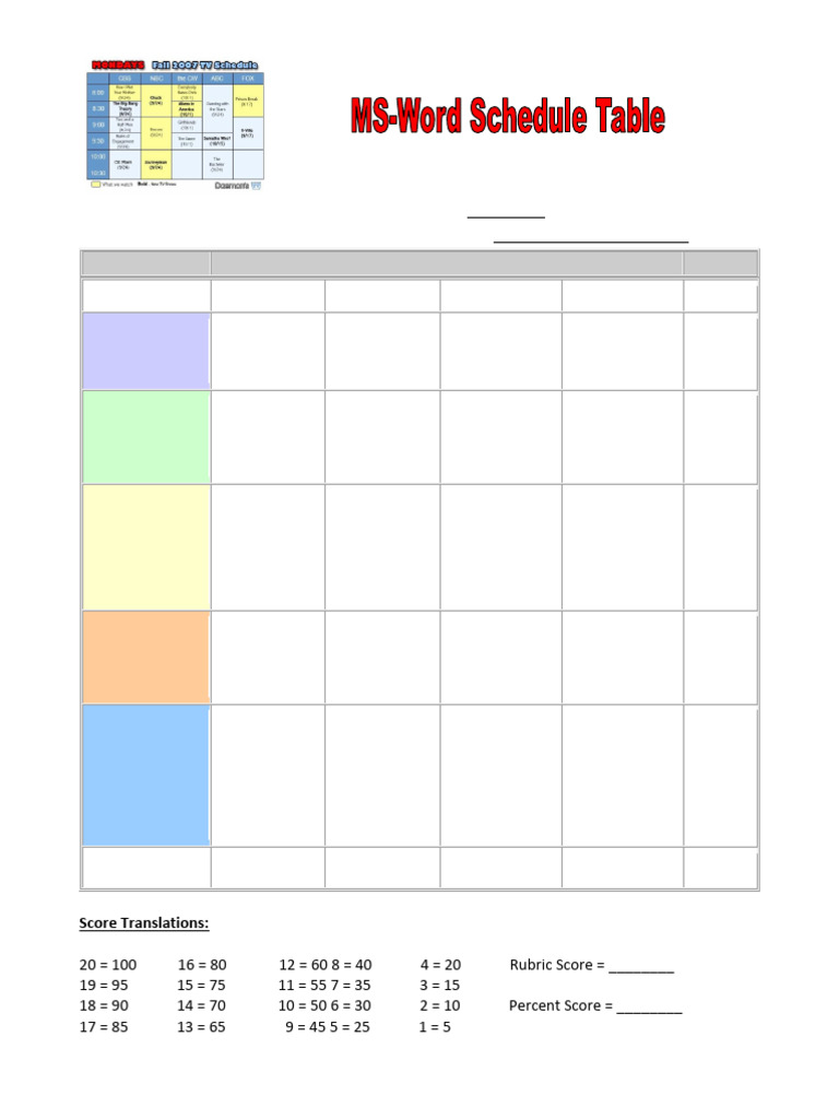 Tables Schedule-Rubric 2015-2016 | PDF | Microsoft Word