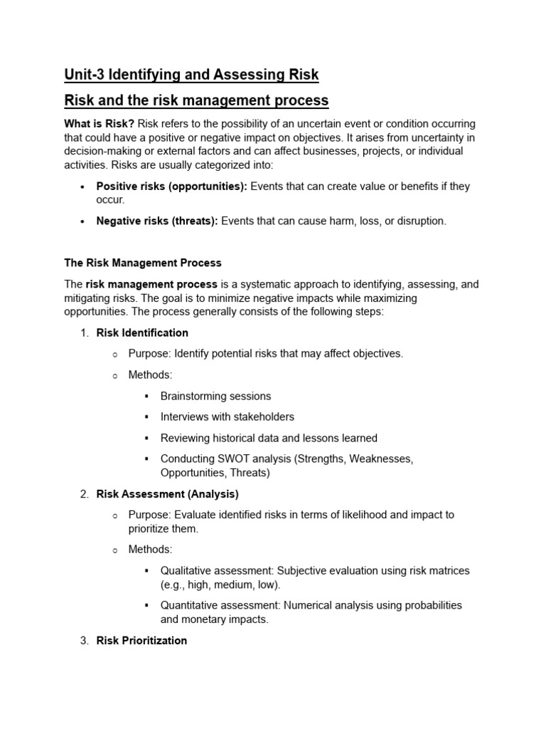 Unit-3 Identifying and Assessing Risk | PDF | Risk | Risk Management