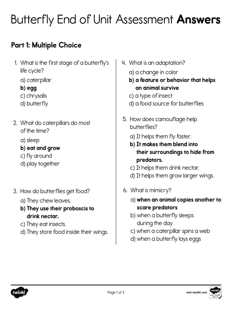 Butterfly Life Cycle Assessment Answers | PDF | Butterfly | Pupa
