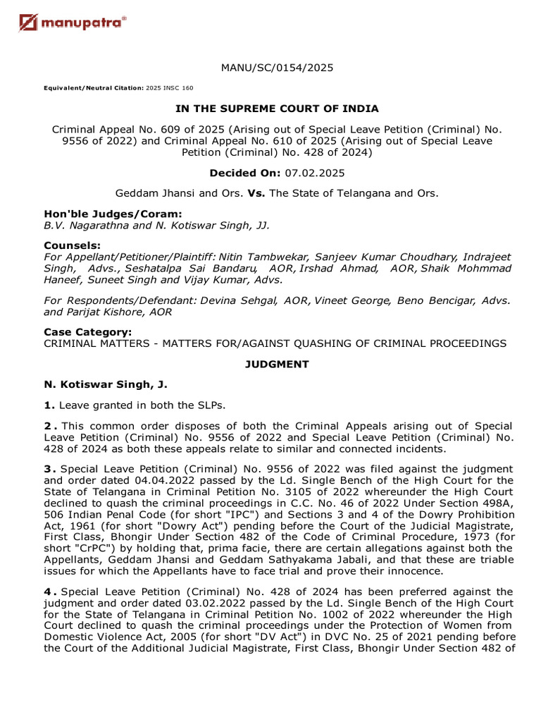 Geddam Jhansi and Ors Vs The State of Telangana AnSC202510022518081611COM283291 | PDF | Criminal ...