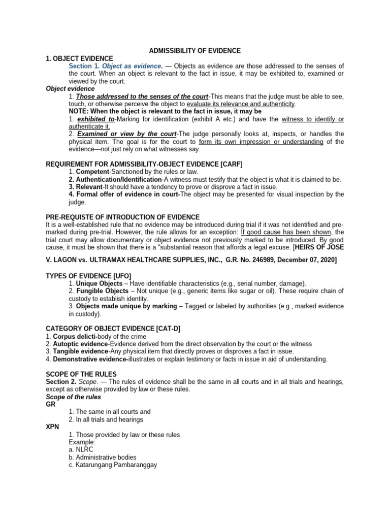 Admissibility of Object Evidence Explained | PDF | Affidavit | Evidence ...
