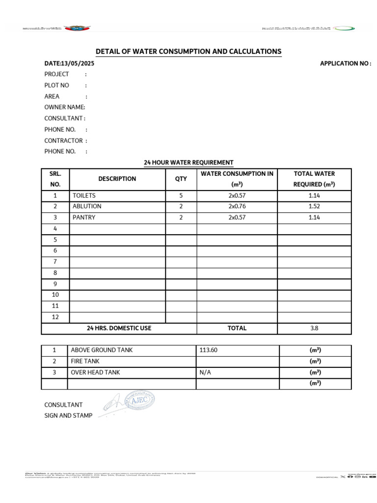 Water Consumption Details | PDF