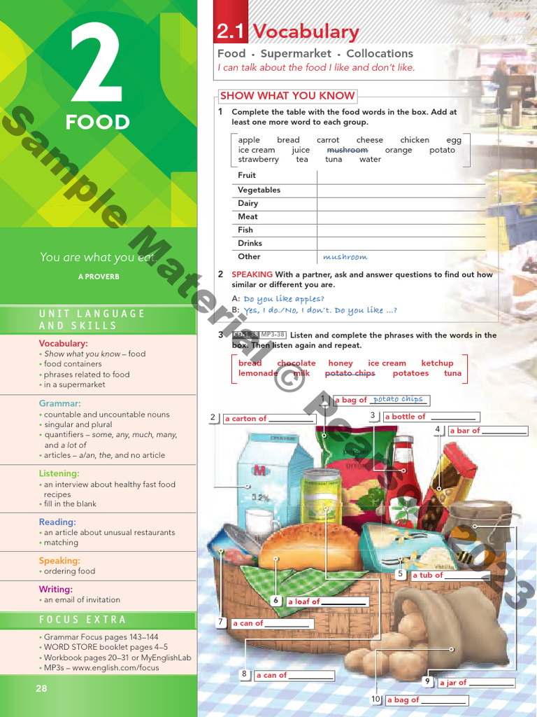 Focus AmE L1 U2 - Students Book | PDF | Plural | Pizza