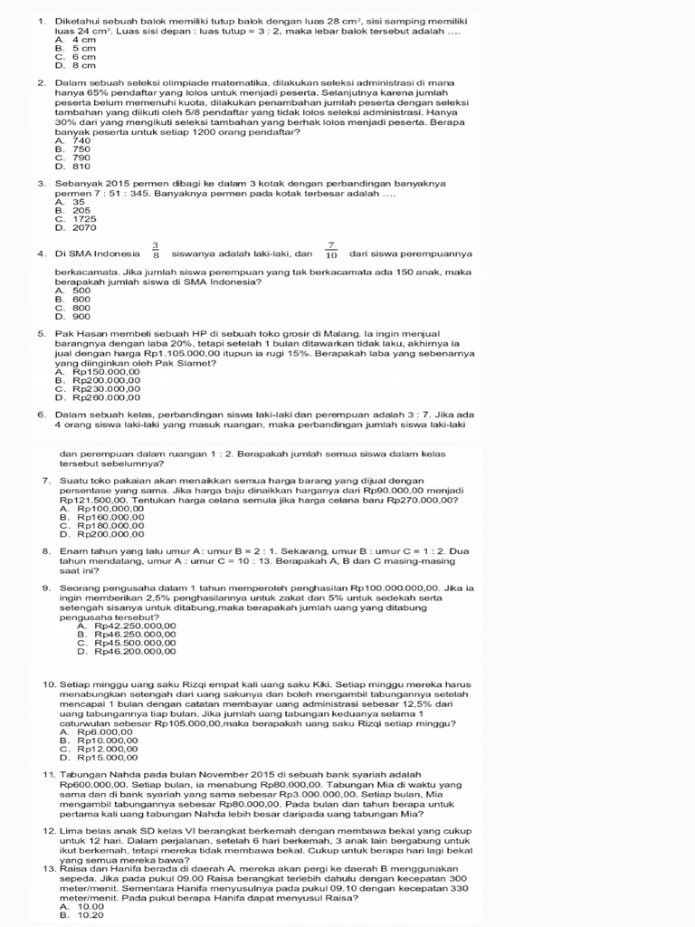 Latihan soal perbandingan OSN | PDF