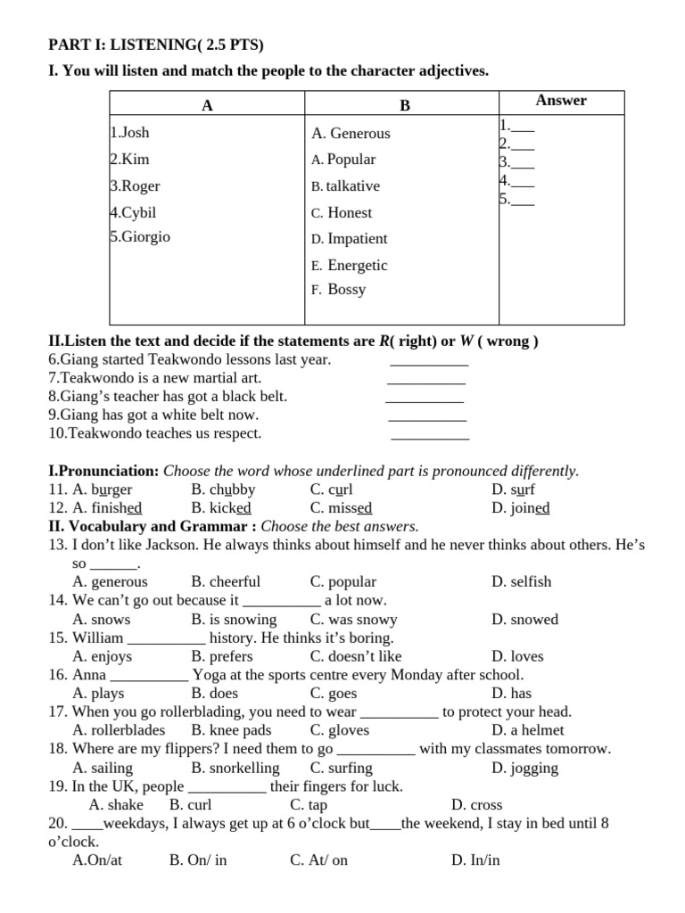 ĐỀ KT GIỮA KỲ I LỚP 7 th3 | PDF