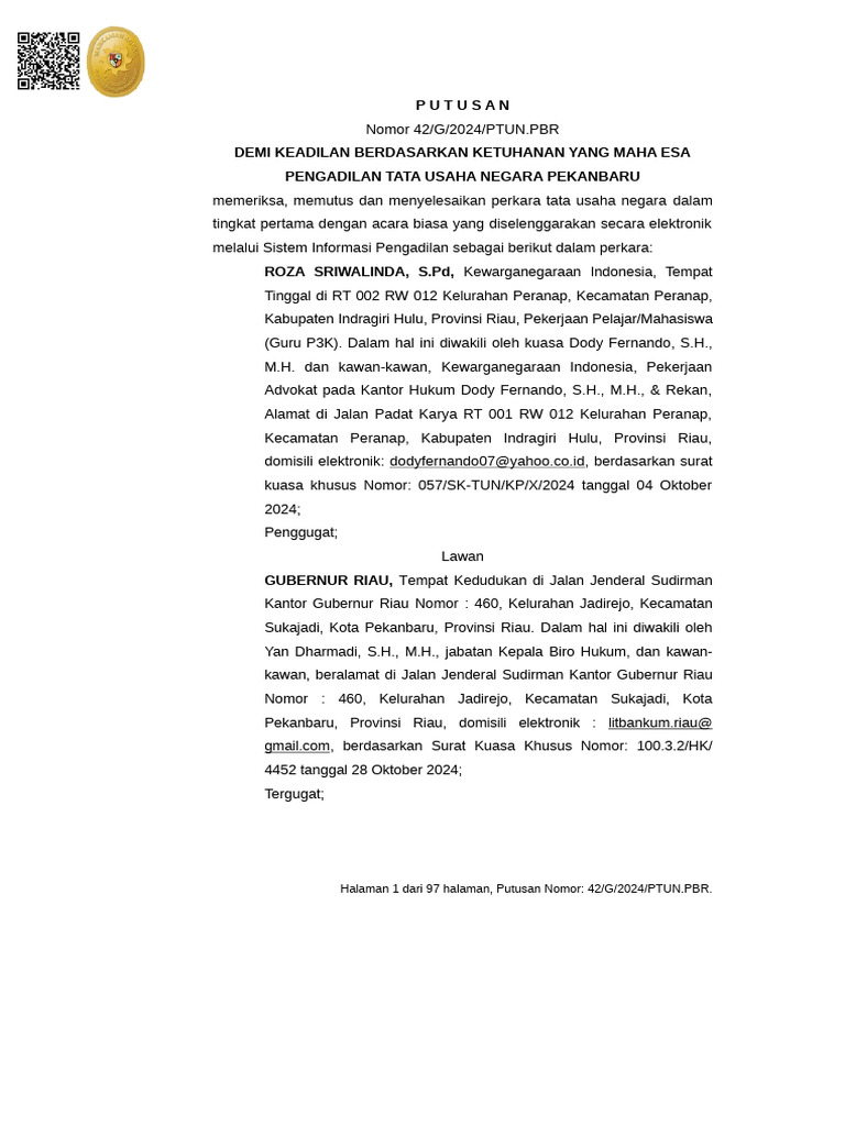 Putusan 42 G 2024 Ptun - PBR 20250525210114 | PDF