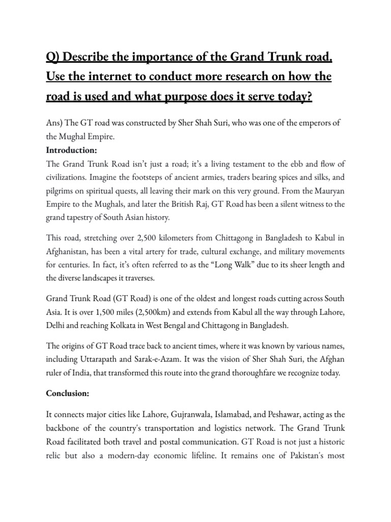 Q) Describe The Importance of The Grand Trunk Road | PDF | Asia | South ...