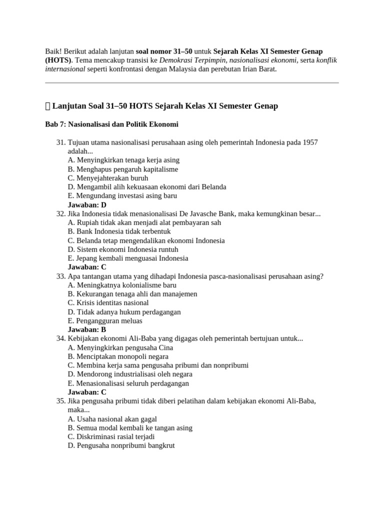 SOAL PAT Sejarah SM Genap Kelas XI | PDF