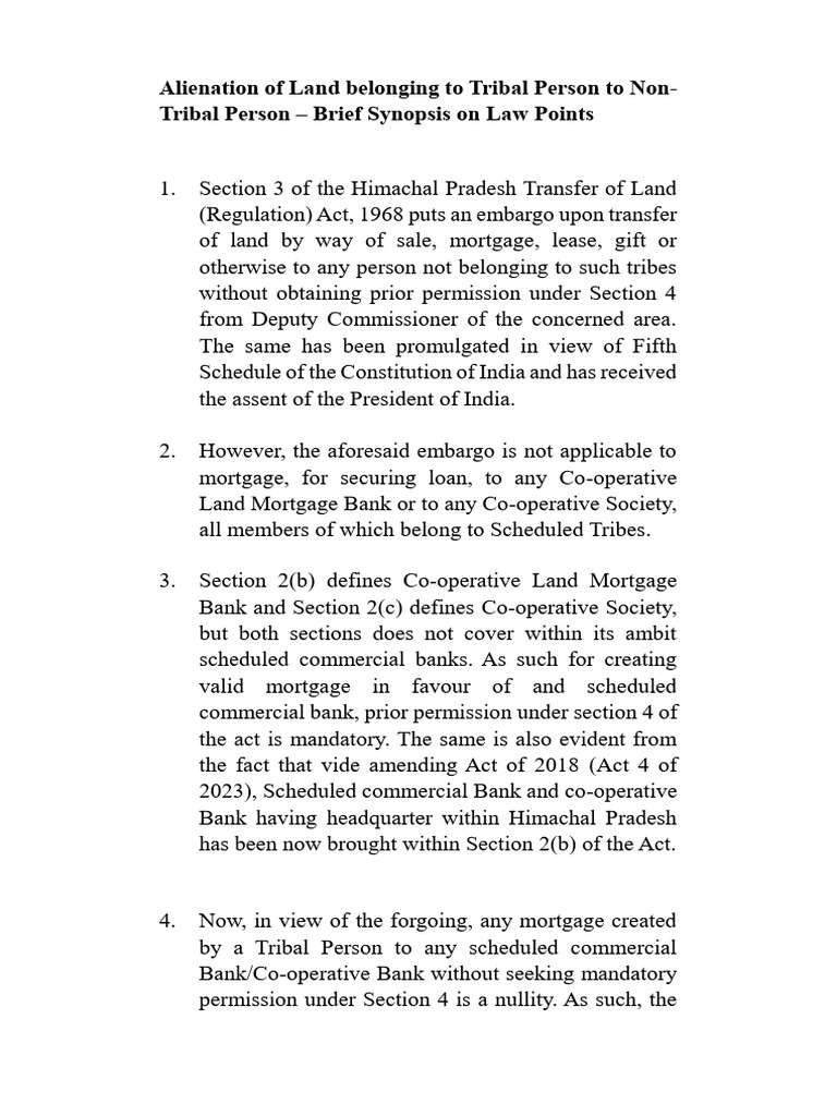 Alienation of Tribal Land-Note | PDF | Government | Common Law