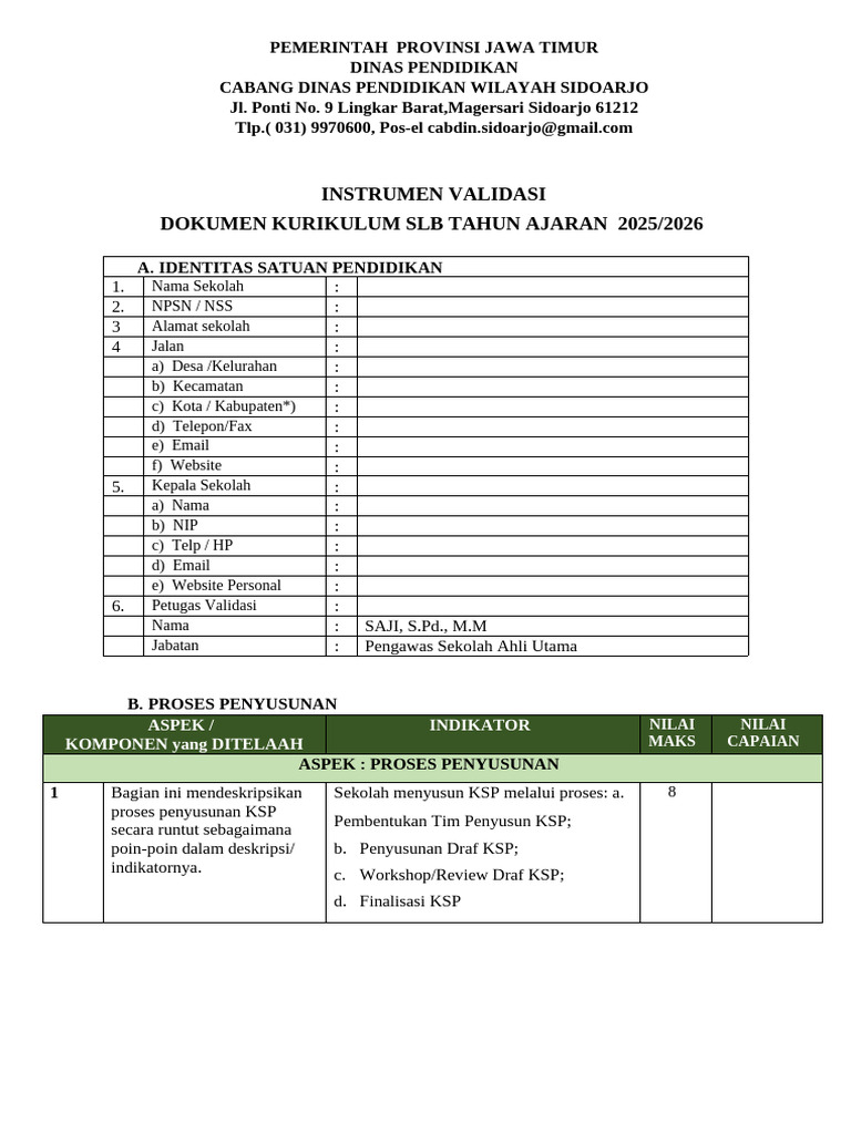 Instrumen Validasi Ksp_slb Th Ajaran 2025-2026. | PDF