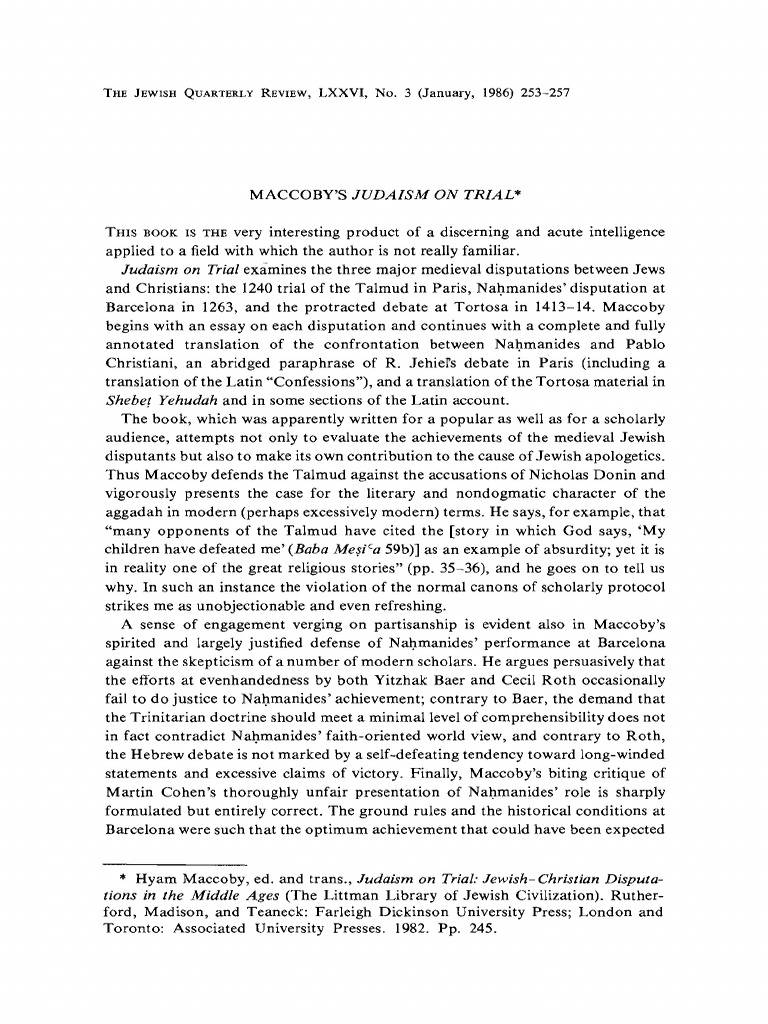 David Berger Maccoby S Judaism On Trial | PDF