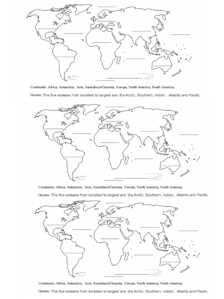 Continents and Oceans - Labeling | PDF