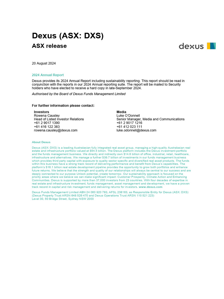 2024 Dexus Annual Report | PDF | Leverage (Finance) | Investment Management