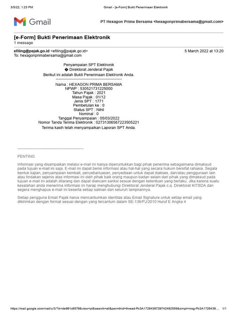 Hexagon - SPT Tahunan 2021-1 (HPB) | PDF