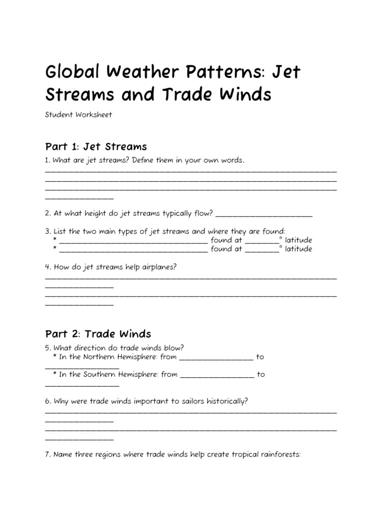 Jet Streams and Trade Winds Worksheet | PDF