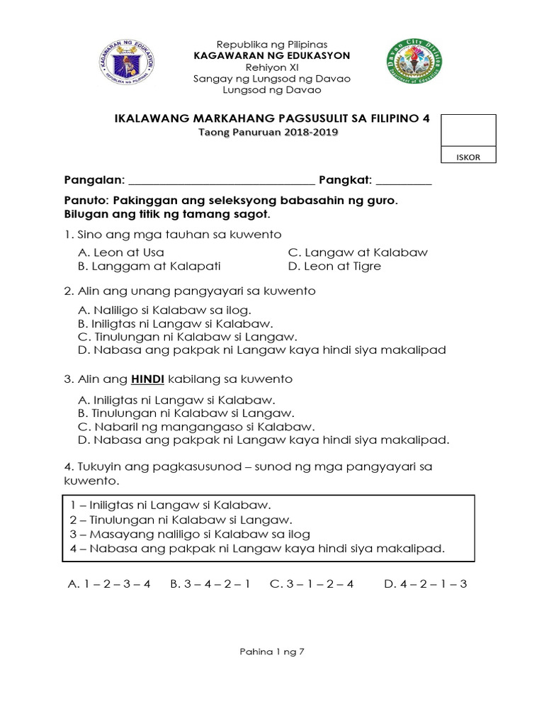 2q Filipino 4 Exam | PDF